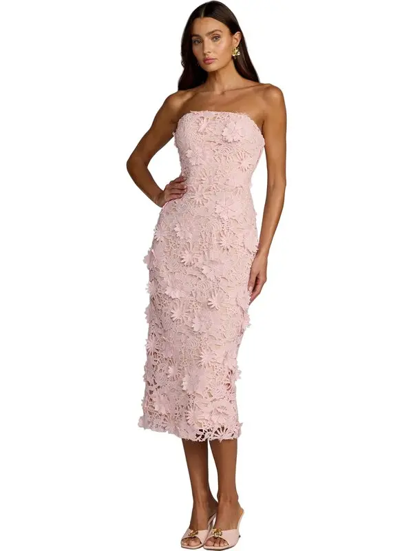 Mac Duggal Embroidered Lace Midi Dress - Blush