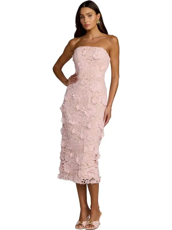 Mac Duggal Embroidered Lace Midi Dress - Blush