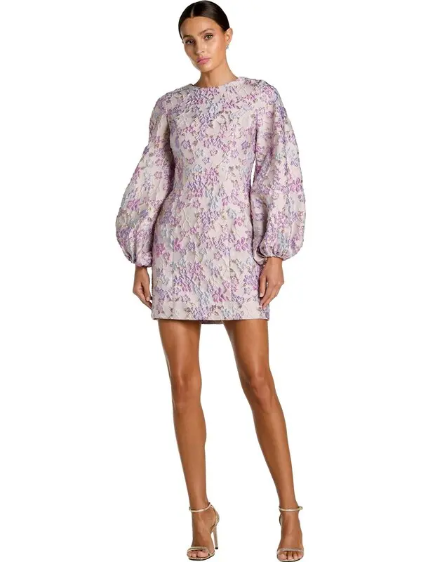 Mac Duggal Floral Brocade Balloon Sleeve Mini Dress - Purple