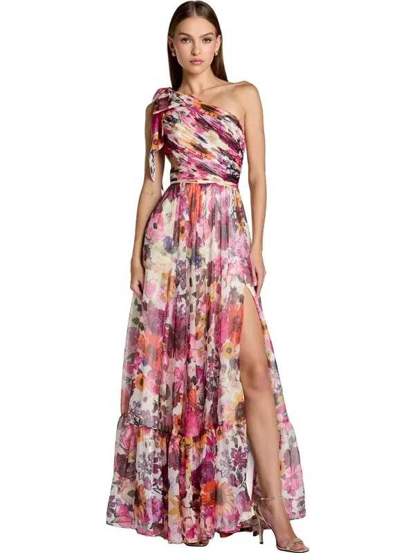 Mac Duggal Floral Printed Chiffon One-shoulder Gown - Multicolor