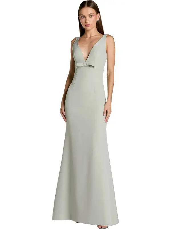 Mac Duggal Petite Crepe Mermaid Gown With Bow - Sage