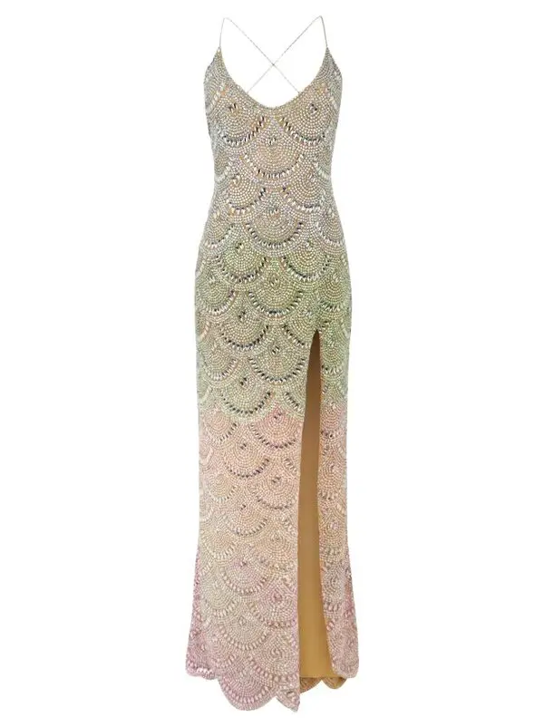 Philipp Plein Beaded Wave Maxi Dress - Green