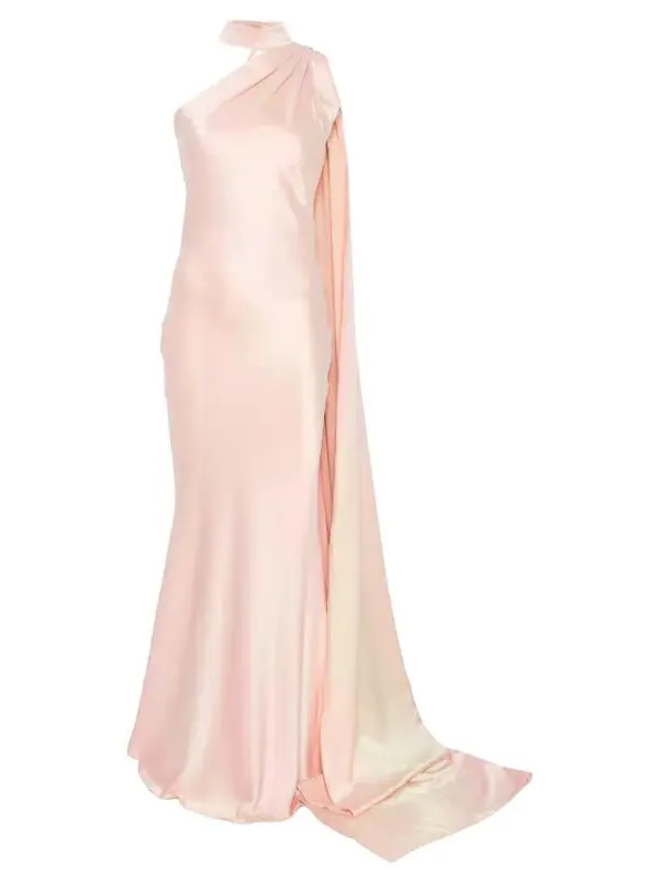 ACTUALEE Draped Single-shoulder Gown - Pink