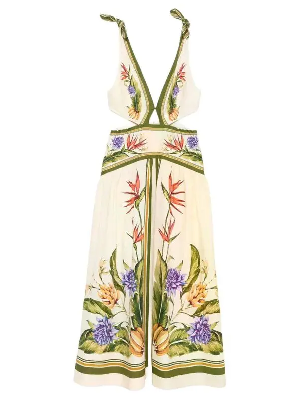 Farm Rio Cut-out Floral-print Midi Dress - Neutrals