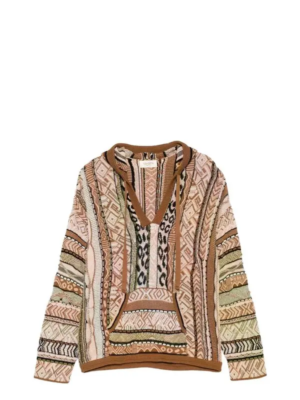 LANEUS Patterned Knitted Hoodie - Neutrals