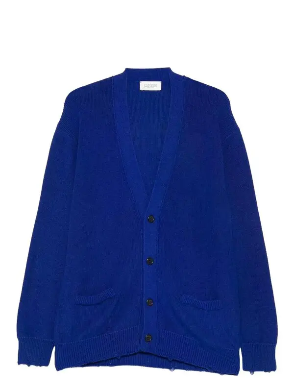 LANEUS Notched-pocket Cardigan - Blue