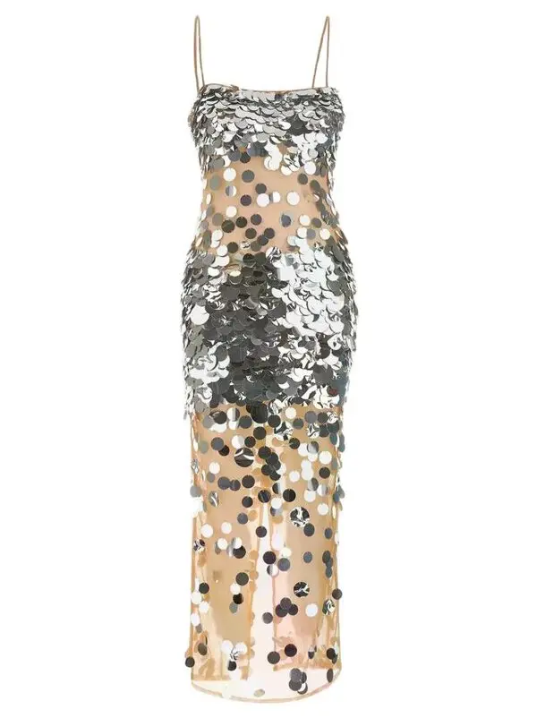 Retrofete Sequin Slip Midi Dress - Silver