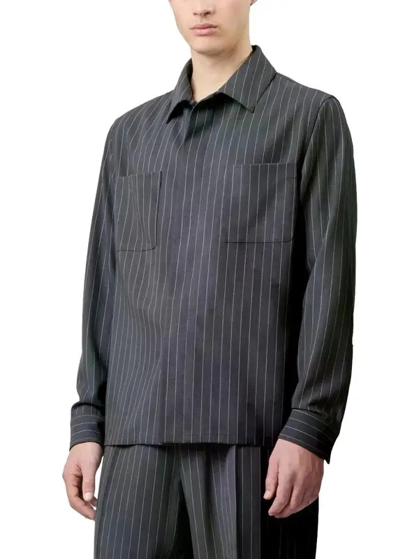TOD'S Pinstripe-pattern Front-pocket Shirt - Grey