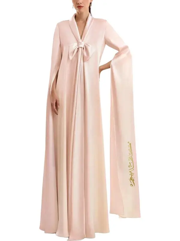 GEMY MAALOUF Calligraphy Maxi Kaftan With Bow Detail - Pink