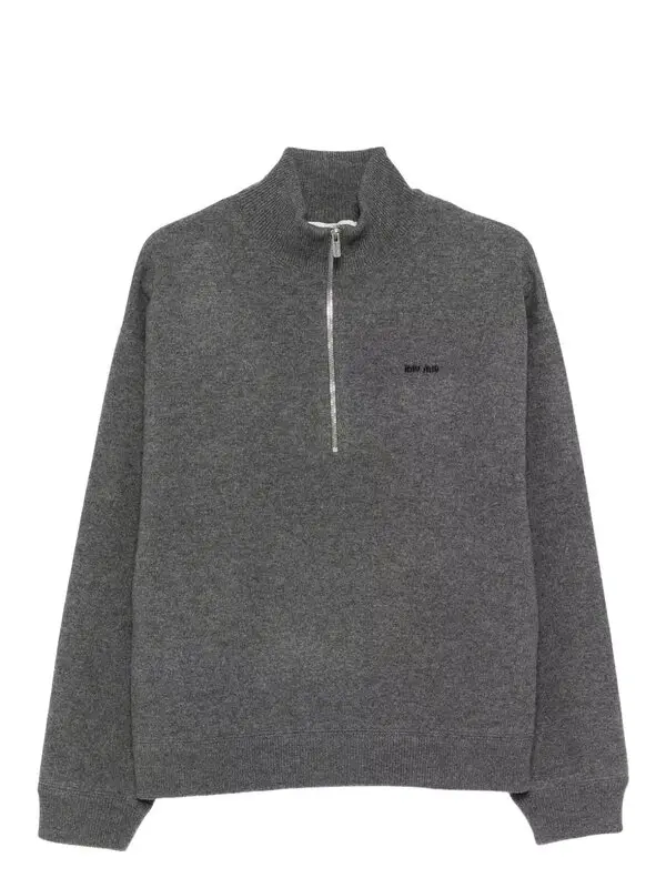Miu Miu Half-zip High Neck Sweater - Grey