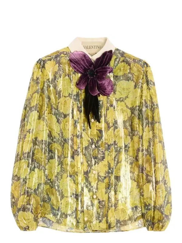 Valentino Garavani Lurex Shirt With Floral Print - Yellow