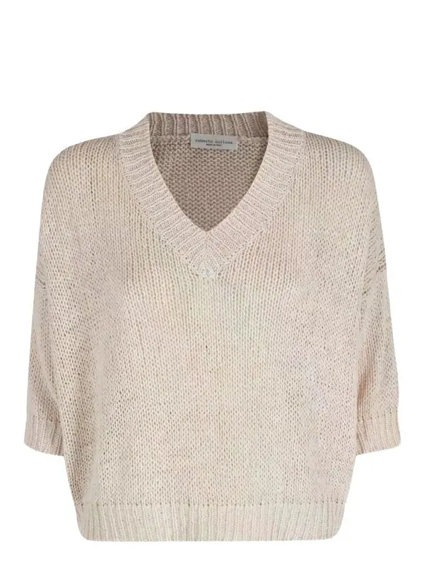 ROBERTO COLLINA V-neck Short-sleeve Sweater - Neutrals