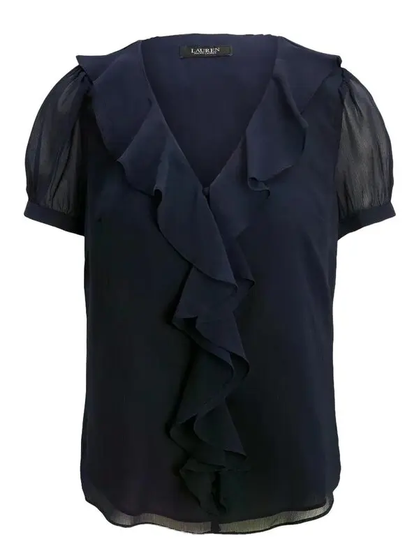 Ralph Lauren Ruffled V-neck Blouse - Blue