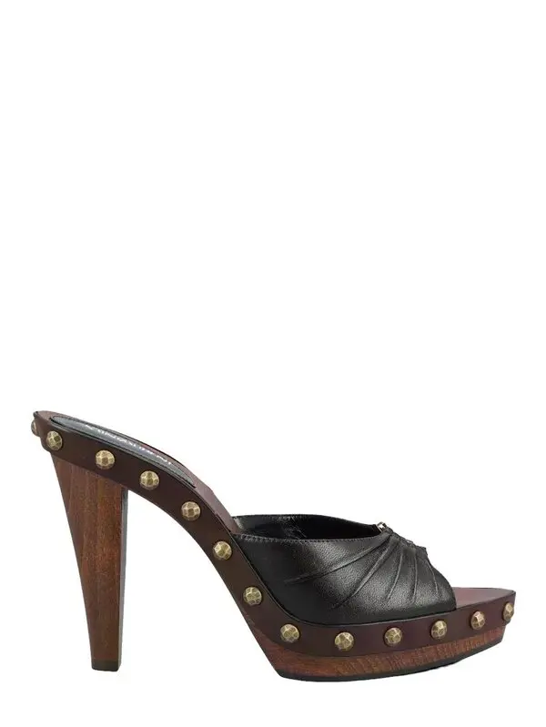 Saint Laurent Babylone Studded Leather Sandals - Brown