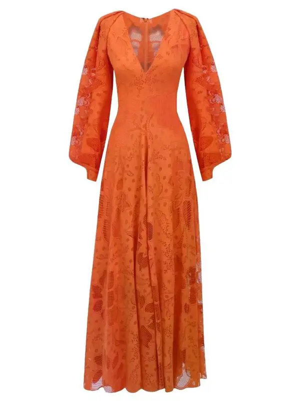 GEMY MAALOUF Bishop-sleeved Draped Midi Dress - Orange