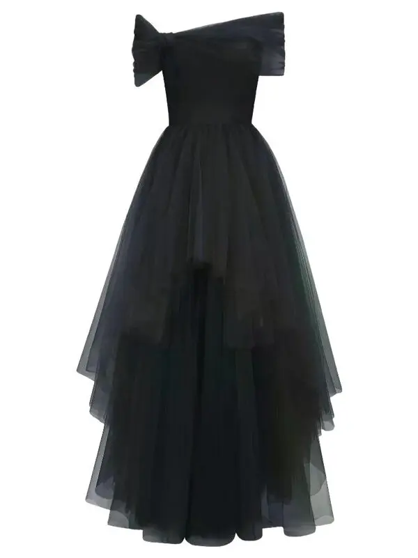 GEMY MAALOUF Asymmetrical Tulle Maxi Dress - Black
