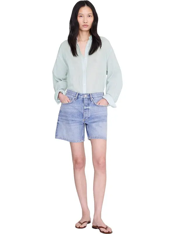 ANINE BING Delaney Wide Leg Denim Shorts - Arbor Blue