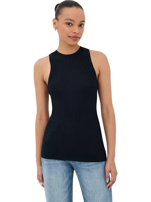 Tibi Ribbed Cut Out Tank Top - Navy