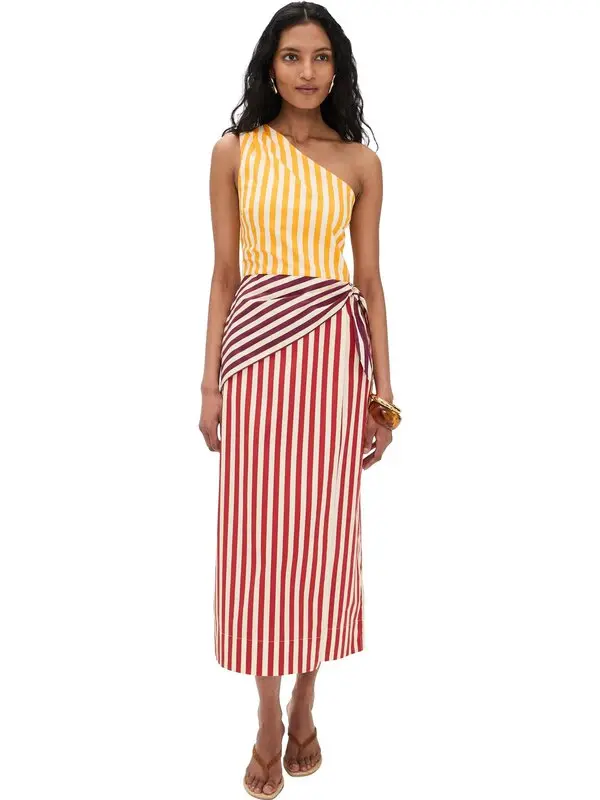 SIMONMILLER Belem Poplin Midi Dress - Red Stripe Combo