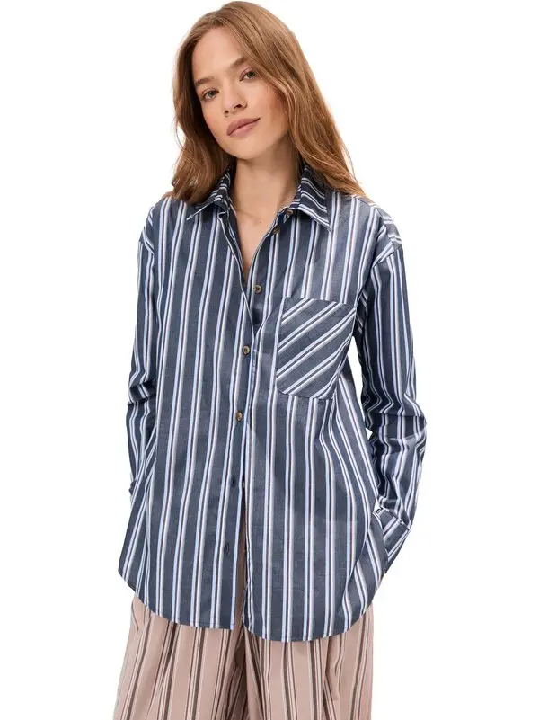 LE BOP Striped Button-down Shirt - Denim Stripe