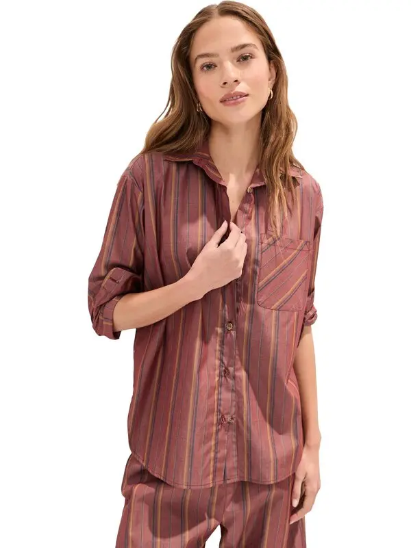 LE BOP Striped Button-down Shirt - Rust Stripe