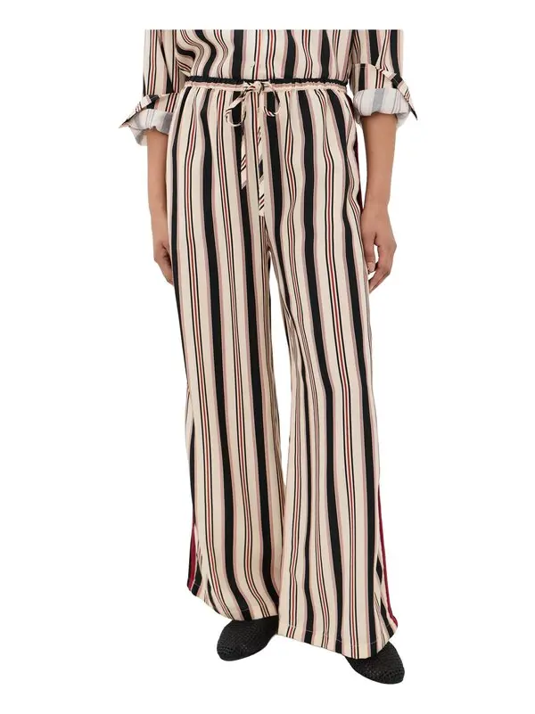 LITTLE LIES Striped Wide-leg Pants - Beige Stripe