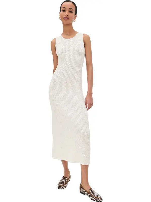 Theory Textured Cable Knit Midi Dress - Ivory
