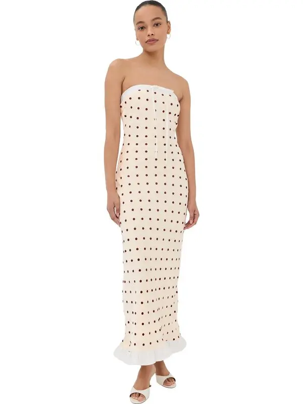 MAUDE CLUB Donni Strapless Midi Dress - Ivory Red Dots