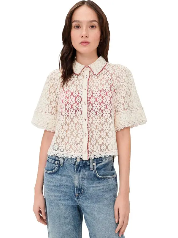 Free People Mannie Lace Button Down - Whisper White