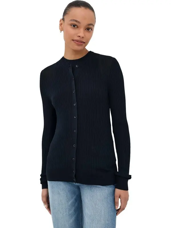 Tibi Ribbed Slim Cardigan - Navy