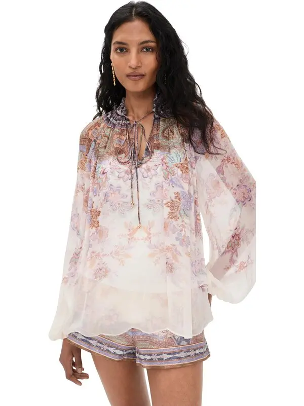 Zimmermann Luna Billow Blouse - Cream Blue Paisley