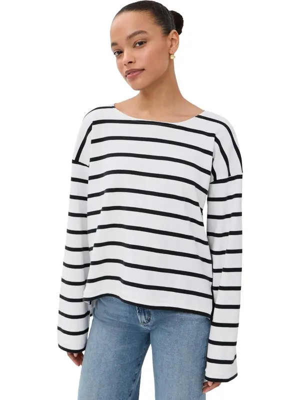 LA LIGNE Long Sleeve Breton Tee - Ivory/black