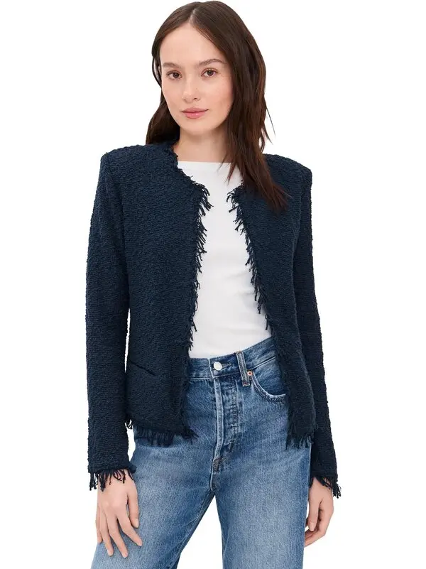 IRO PARIS Shavani Fringe Hem Tweed Jacket - Anchor Blue