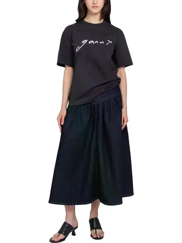 GANNI Oversized Embroidered Cotton T-shirt - Grey