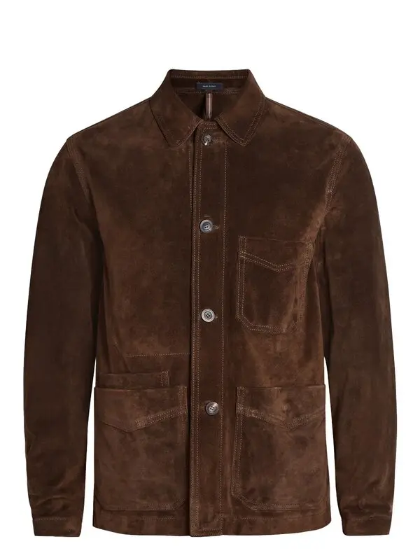 DRAKE'S Chore Patch Pocket Suede Overshirt - Brown
