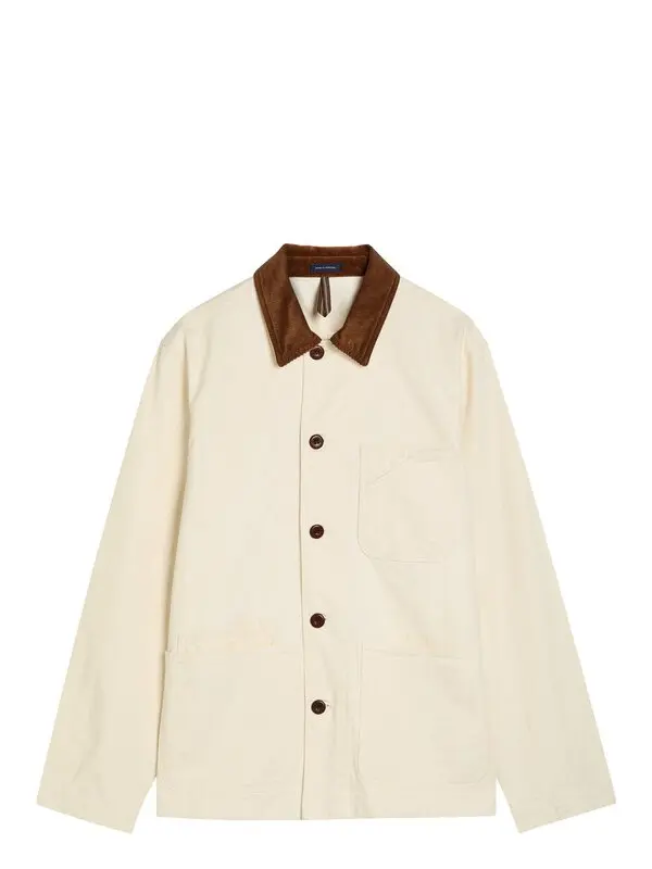 DRAKE'S Corduroy Collar Cotton-twill Overshirt - Ecru