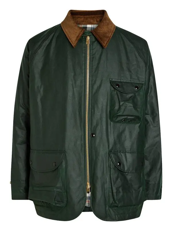 DRAKE'S Patch Pocket Waxed Quilted Jacket - Dark Green