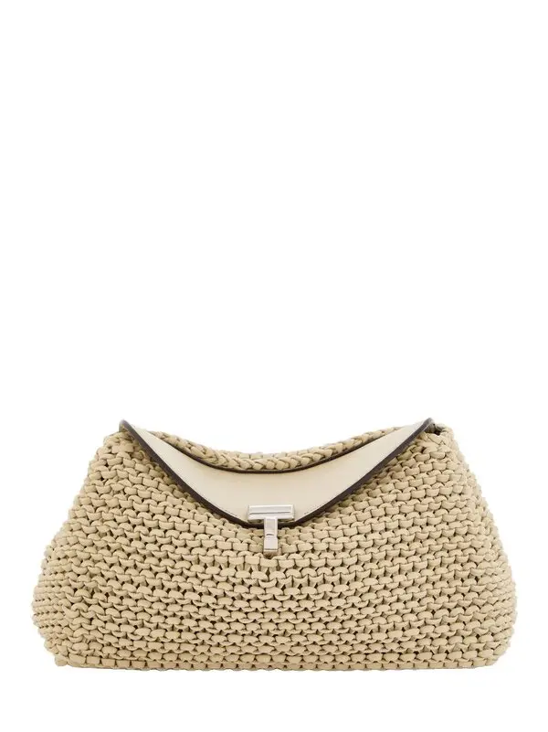TOTEME T-lock Mini Woven Leather Clutch - Cream