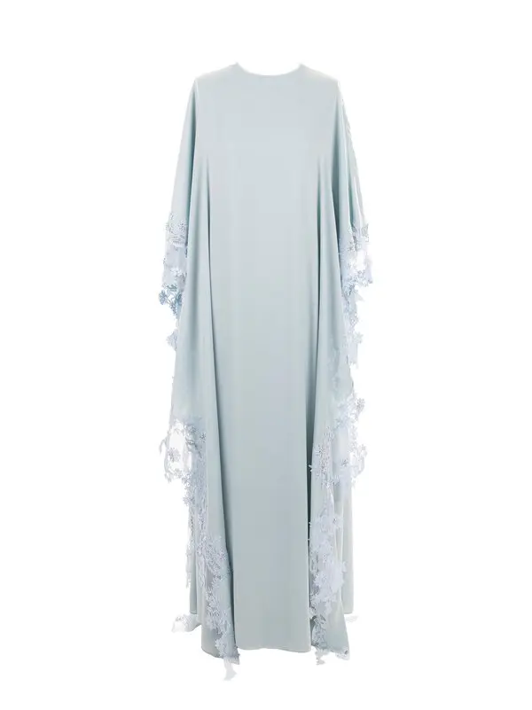 MAUZAN Lace-trimmed Linen-cotton Caftan - Light Blue