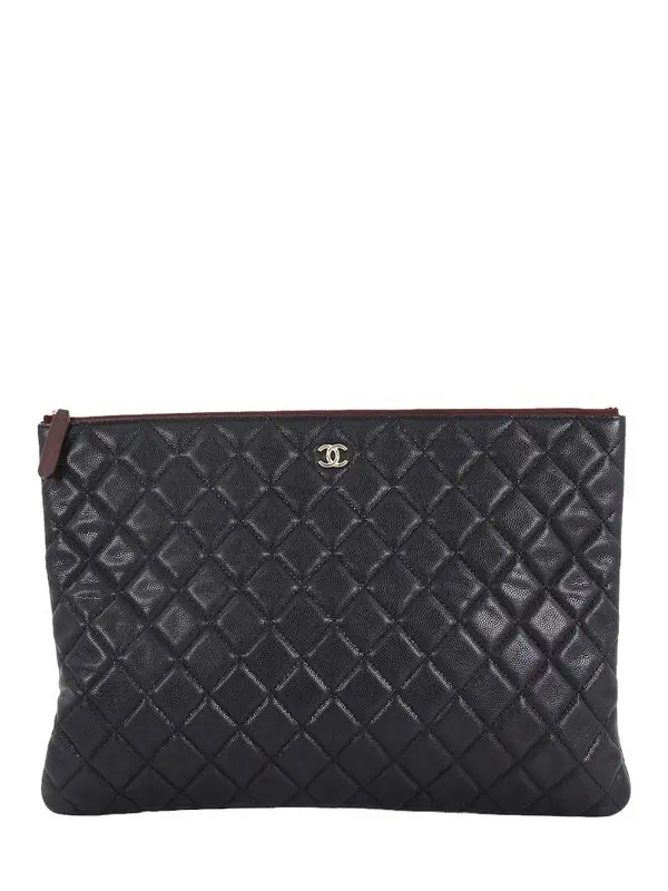 Chanel O Case Clutch Quilted Caviar Large - Black
