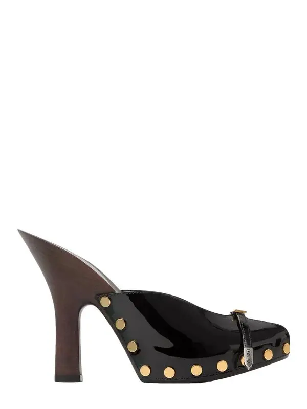 Versace Patent Calf Leather Clogs With Buckled Strap And Logo Detail - Black