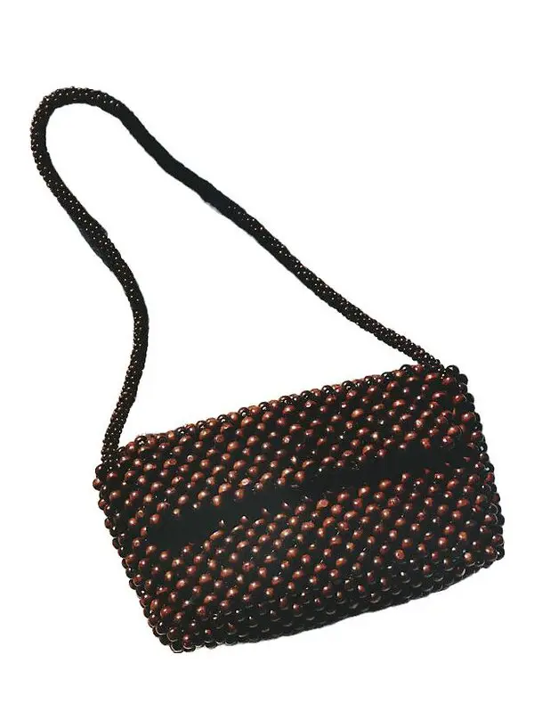 Maeve Fiona Wood Beaded Shoulder Bag - Chocolate