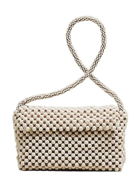 Maeve Fiona Wood Beaded Shoulder Bag - White