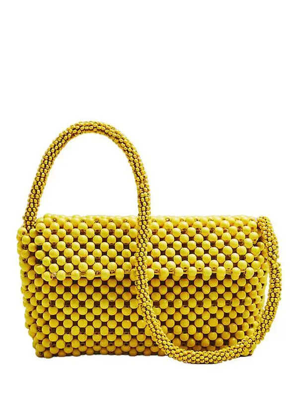 Maeve Fiona Wood Beaded Shoulder Bag - Yellow