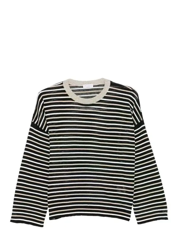 Brunello Cucinelli Striped Crew Neck Sweater - Black