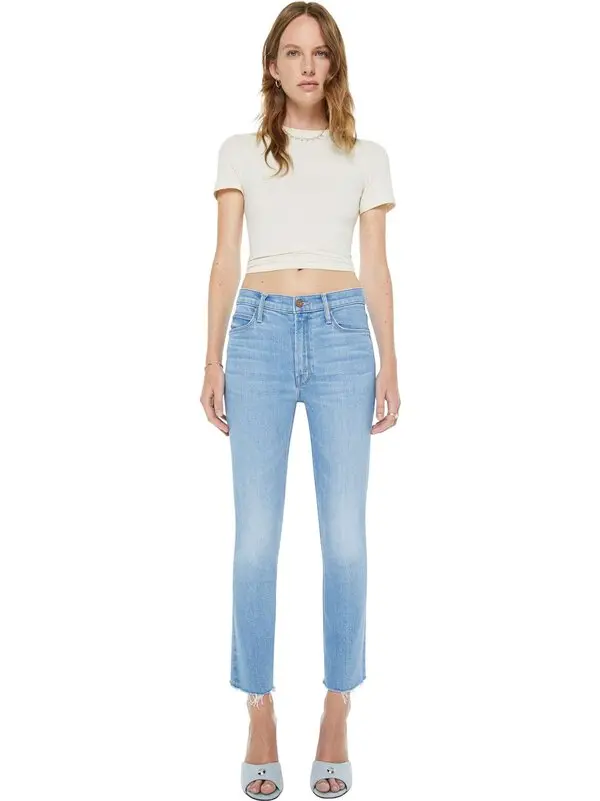 MOTHER The Mid Rise Dazzler Crop Fray Jeans - Light Blue
