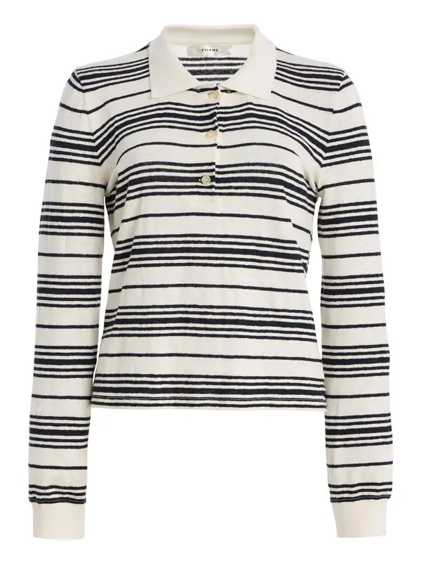 FRAME Striped Linen Polo Shirt - Multi