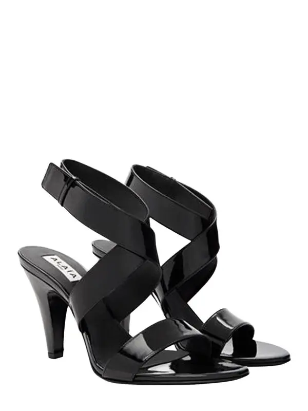 Alaïa Cone Heel Patent Leather Sandals - Black