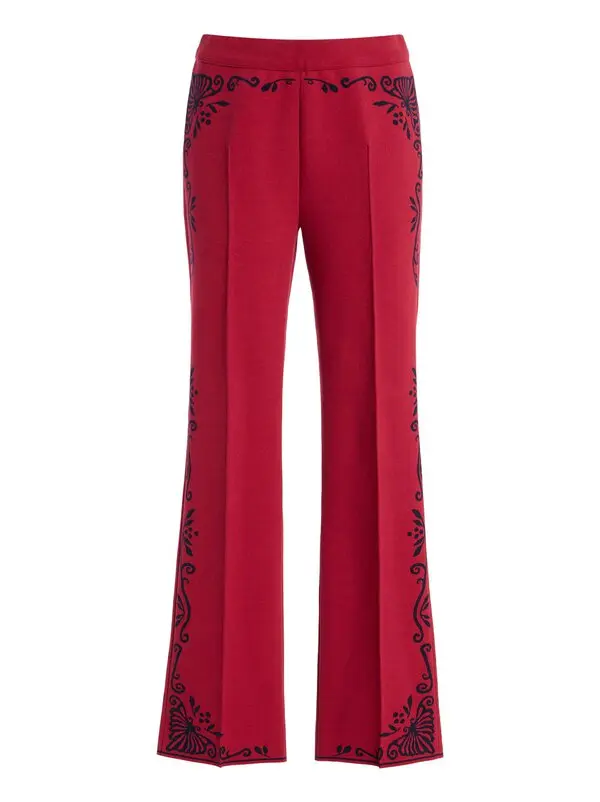 HIGH SPORT Scroll Cotton-blend Cropped Flare Pants - Red