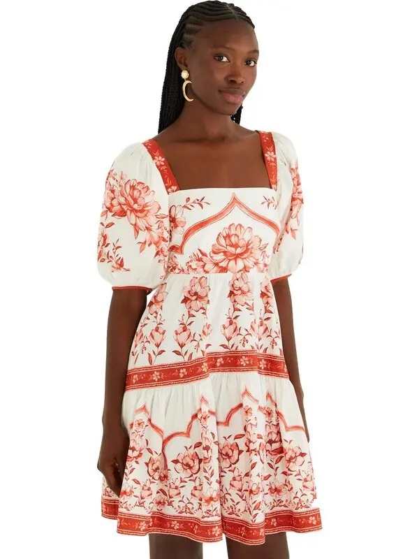 Farm Rio Porcelain Garden Organic Cotton Mini Dress - Porcelain Garden Red